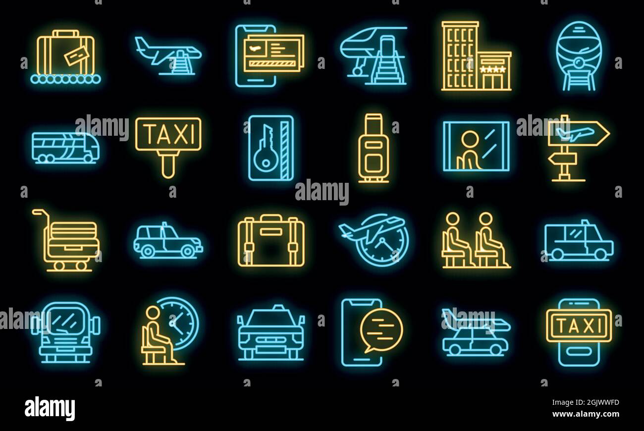 Airport transfer icons set. Outline set of airport transfer vector ...