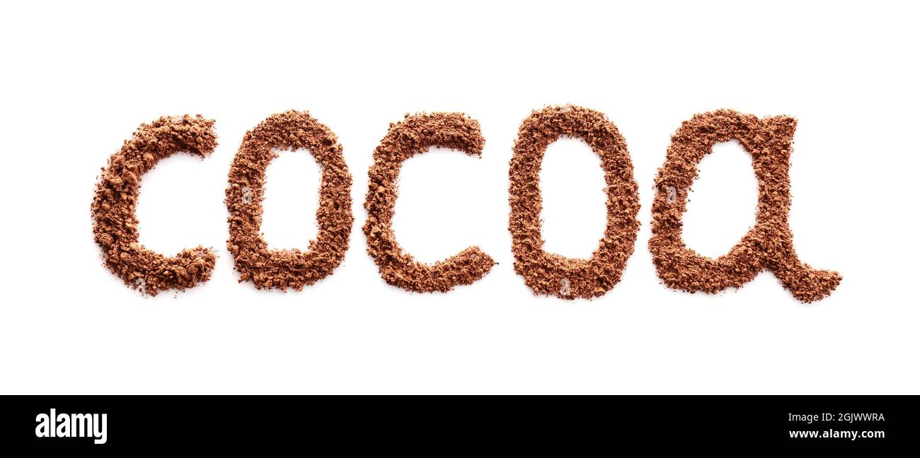 Word COCOA made of powder on white background Stock Photo - Alamy
