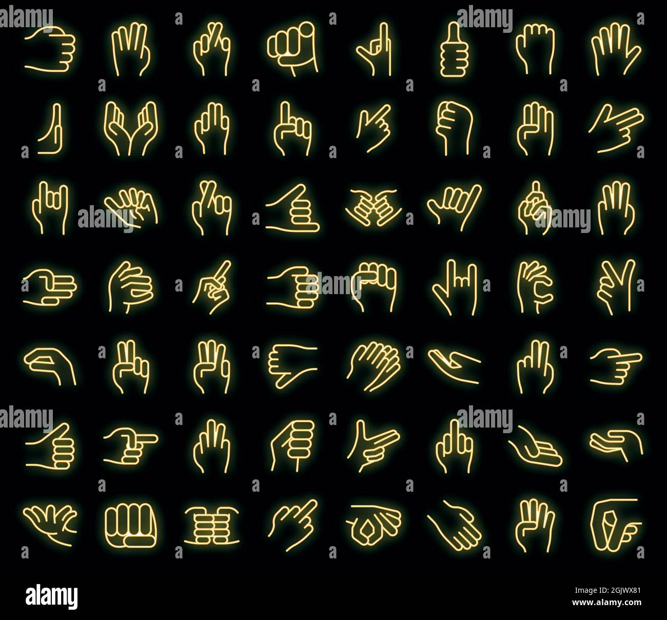 Hand gestures icons set. Outline set of hand gestures vector icons neon ... Hand gestures icons set. Outline set of hand gestures vector icons neon ...