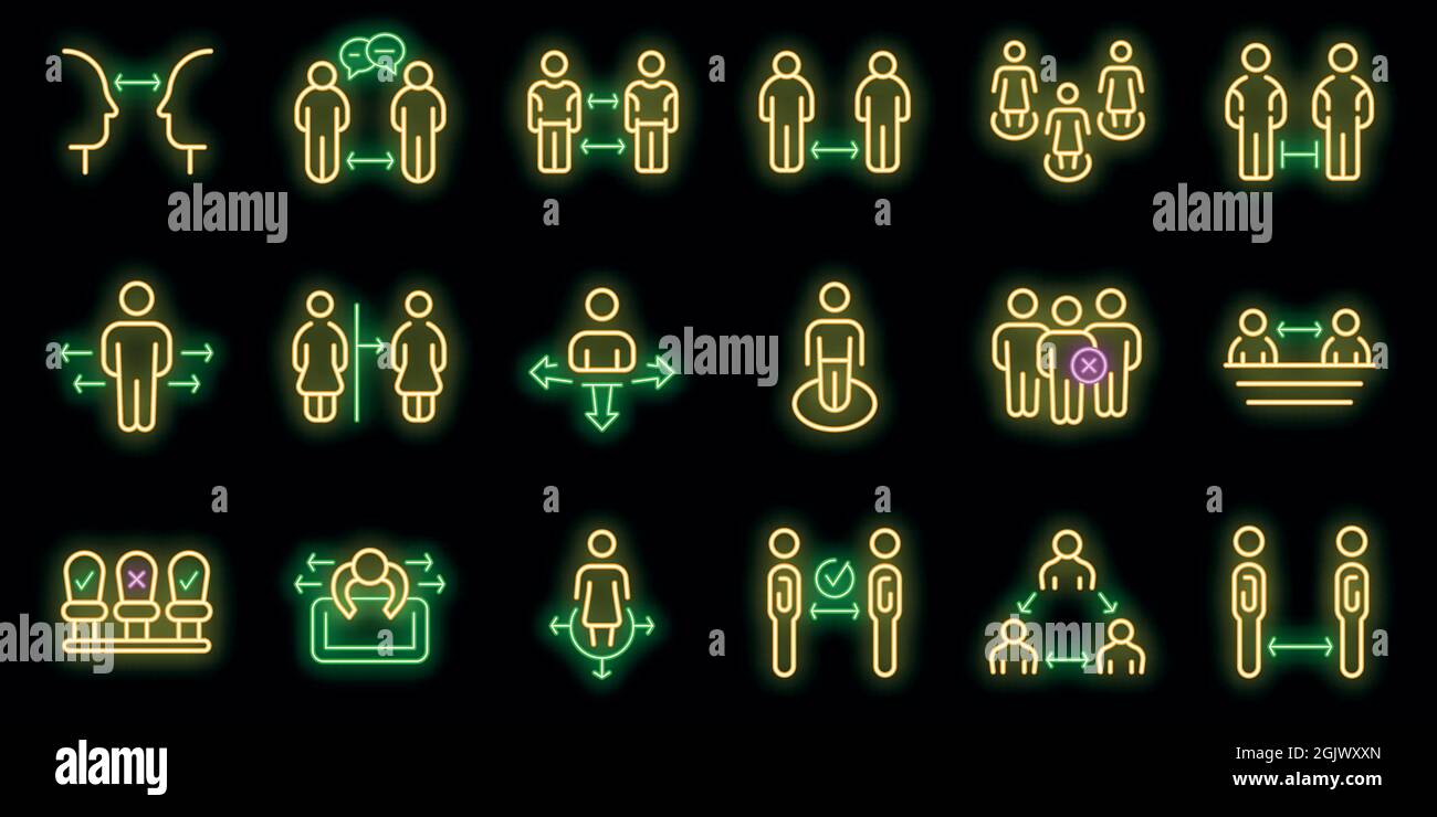 Keep distance icons set. Outline set of keep distance vector icons neon ...