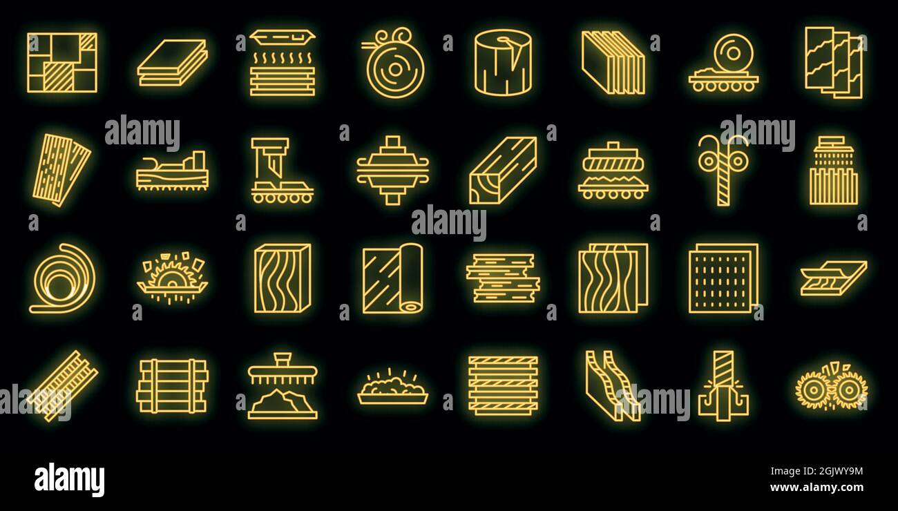 Plywood icons set. Outline set of plywood vector icons neon color on ...
