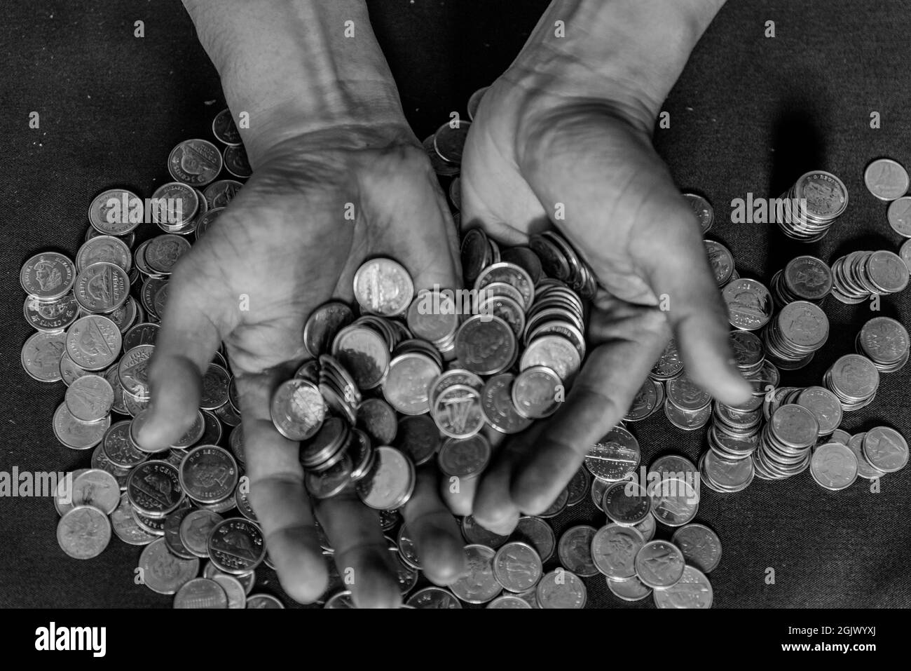 counting coins, coins, penny, cents Stock Photo - Alamy