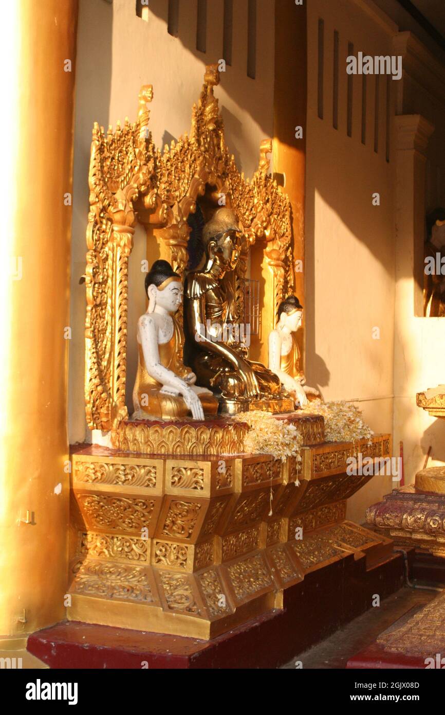 TEMPLE, MYANMAR (BURMA) - Aug 25, 2021: A vertical shot of two Buddha ...