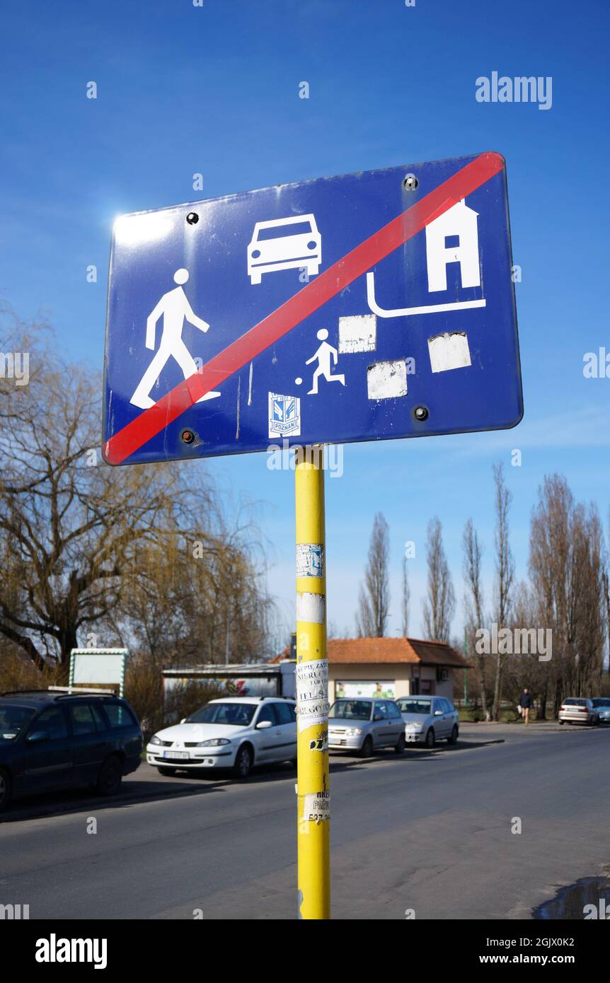 POZNAN, POLAND - Mar 22, 2015: A sign indicating the end of a woonerf ...