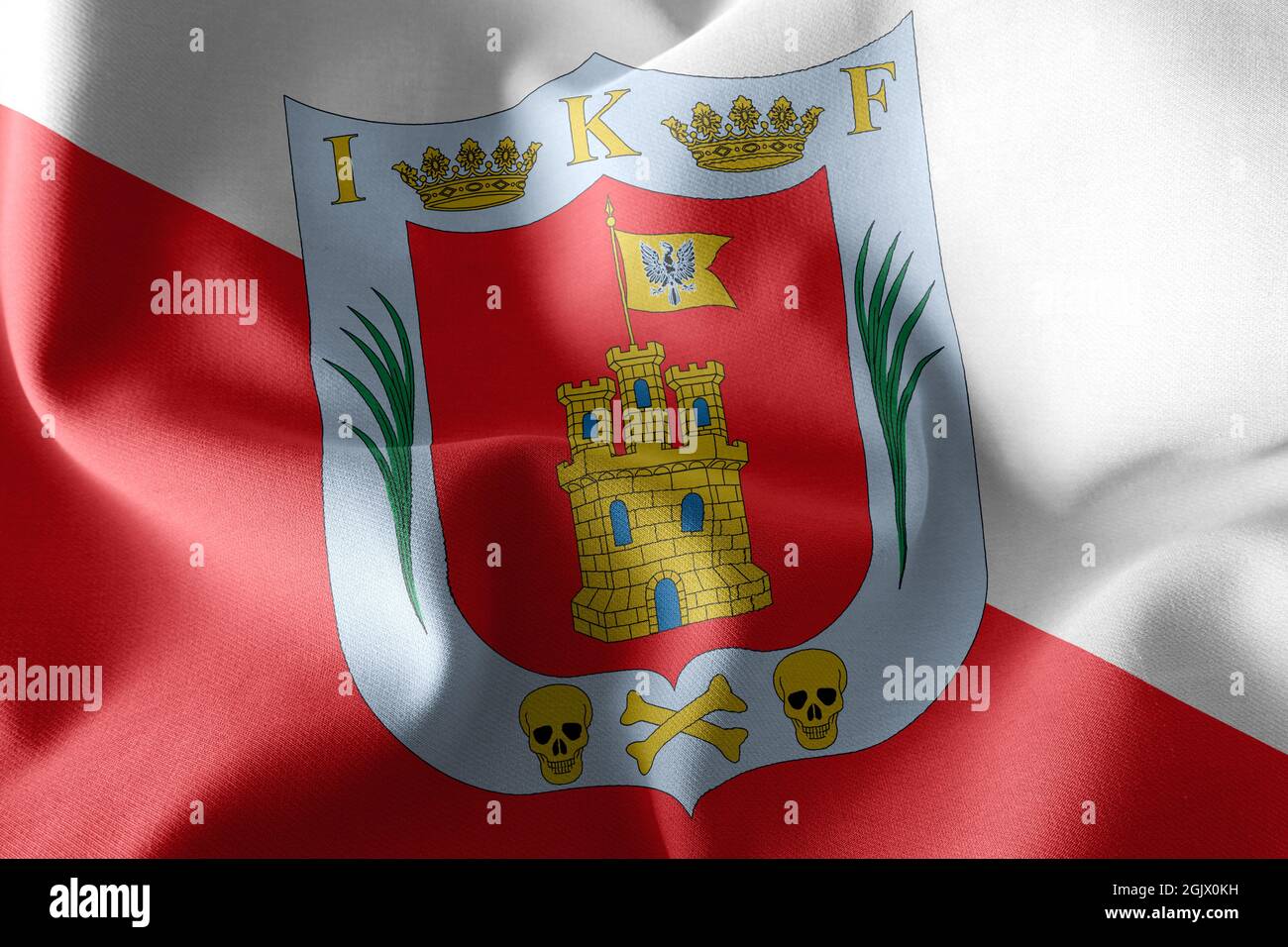 3D illustration flag of Tlaxcala is a region of Mexico. Waving on the ...