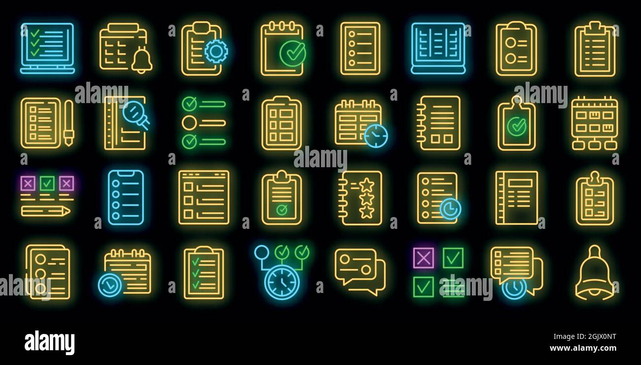 Task schedule icon. Outline task schedule vector icon neon color on ...