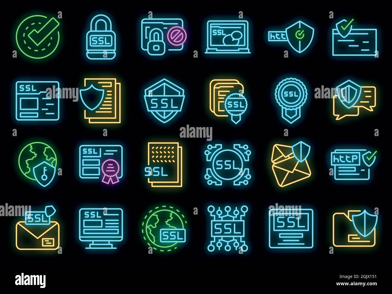 SSL certificate icons set. Outline set of SSL certificate vector icons ...