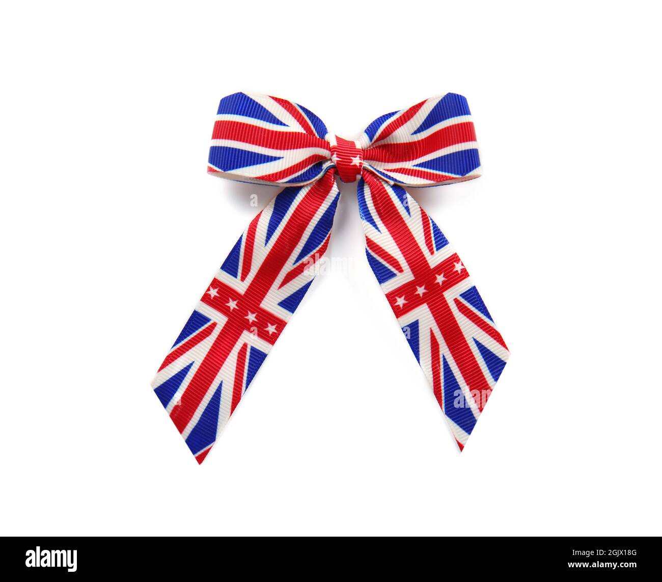 Ribbon bow with British flag pattern on white background Stock Photo ...