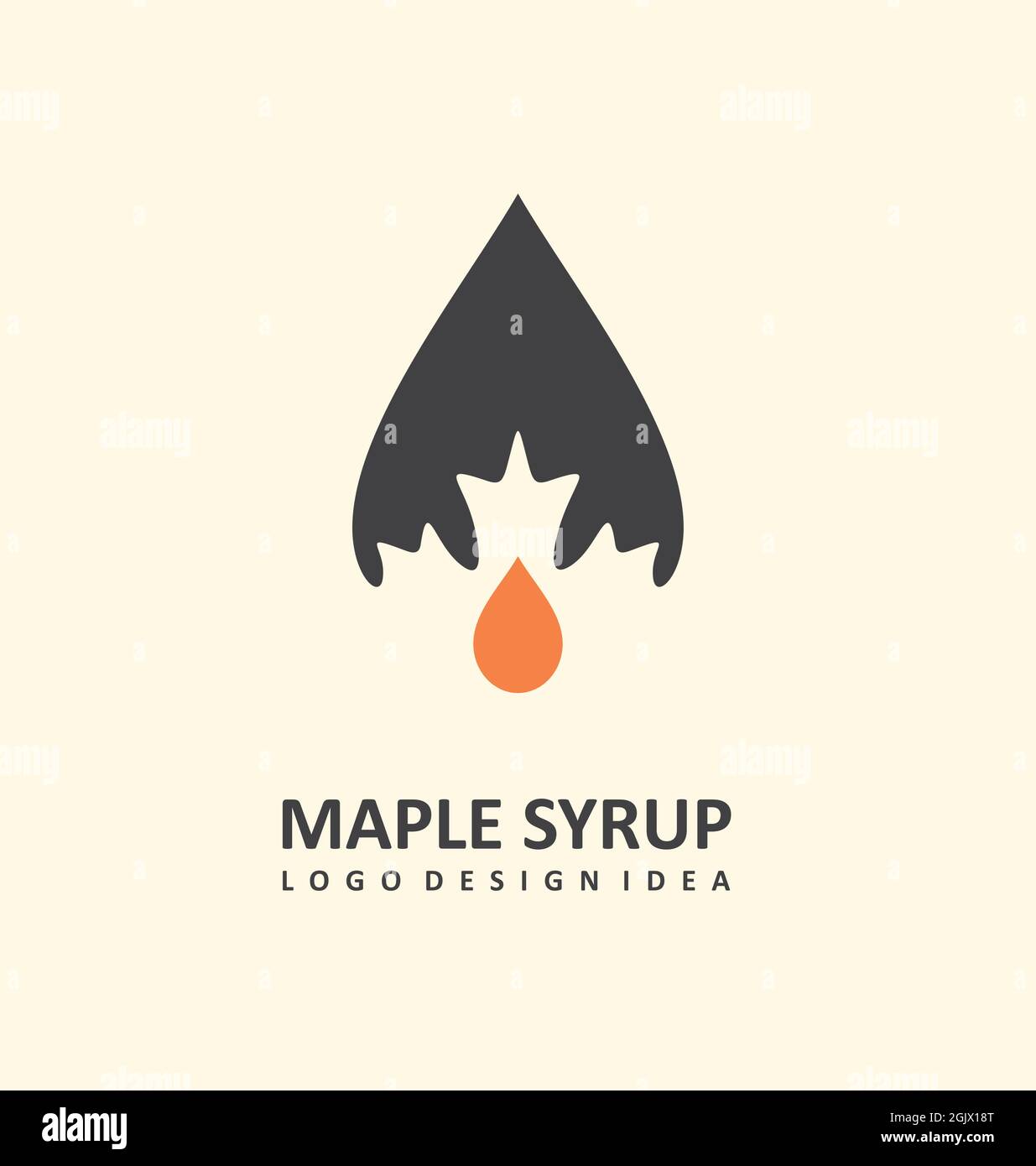 Maple syrup logo design idea with syrup drop and maple leaf in negative ...