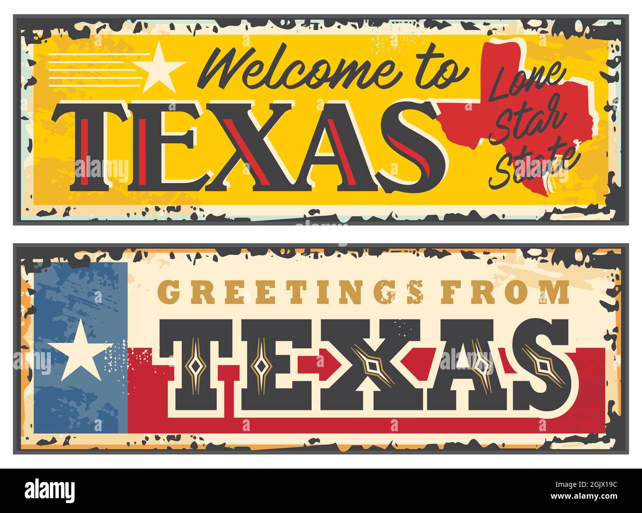 Texas sign boards in retro style. USA state welcoming or greeting card ...
