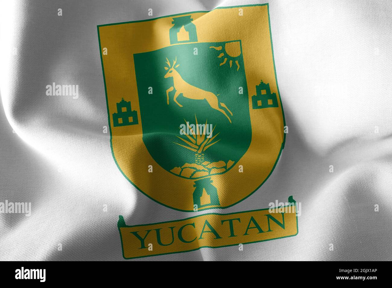 3D illustration flag of Yucatan is a region of Mexico. Waving on the ...
