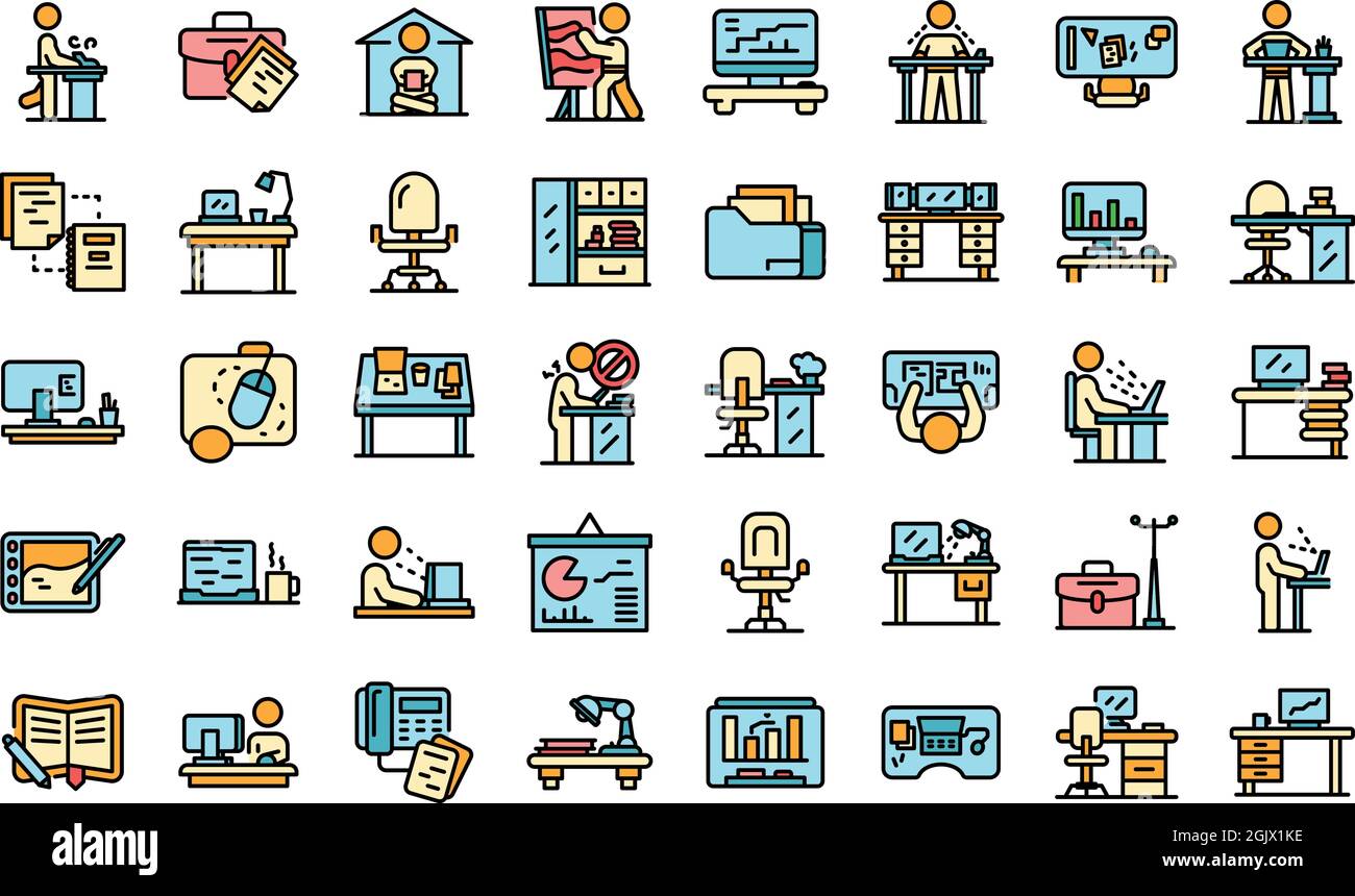 Ergonomic workplace icons set. Outline set of ergonomic workplace ...