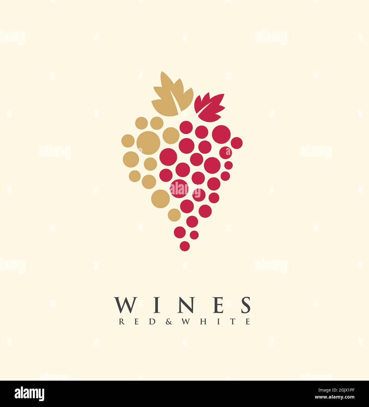 Red and white wines creative logo idea with grape symbol and golden ...