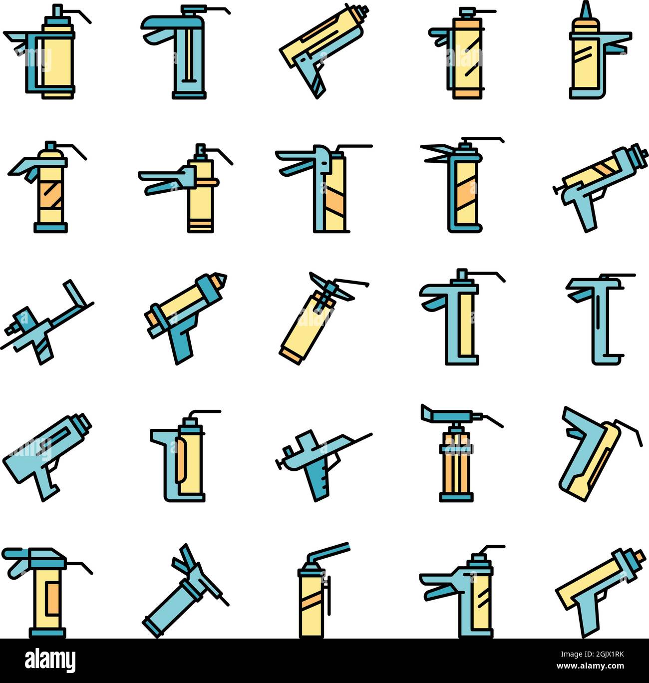 Silicone caulk gun icons set. Outline set of silicone caulk gun vector ...