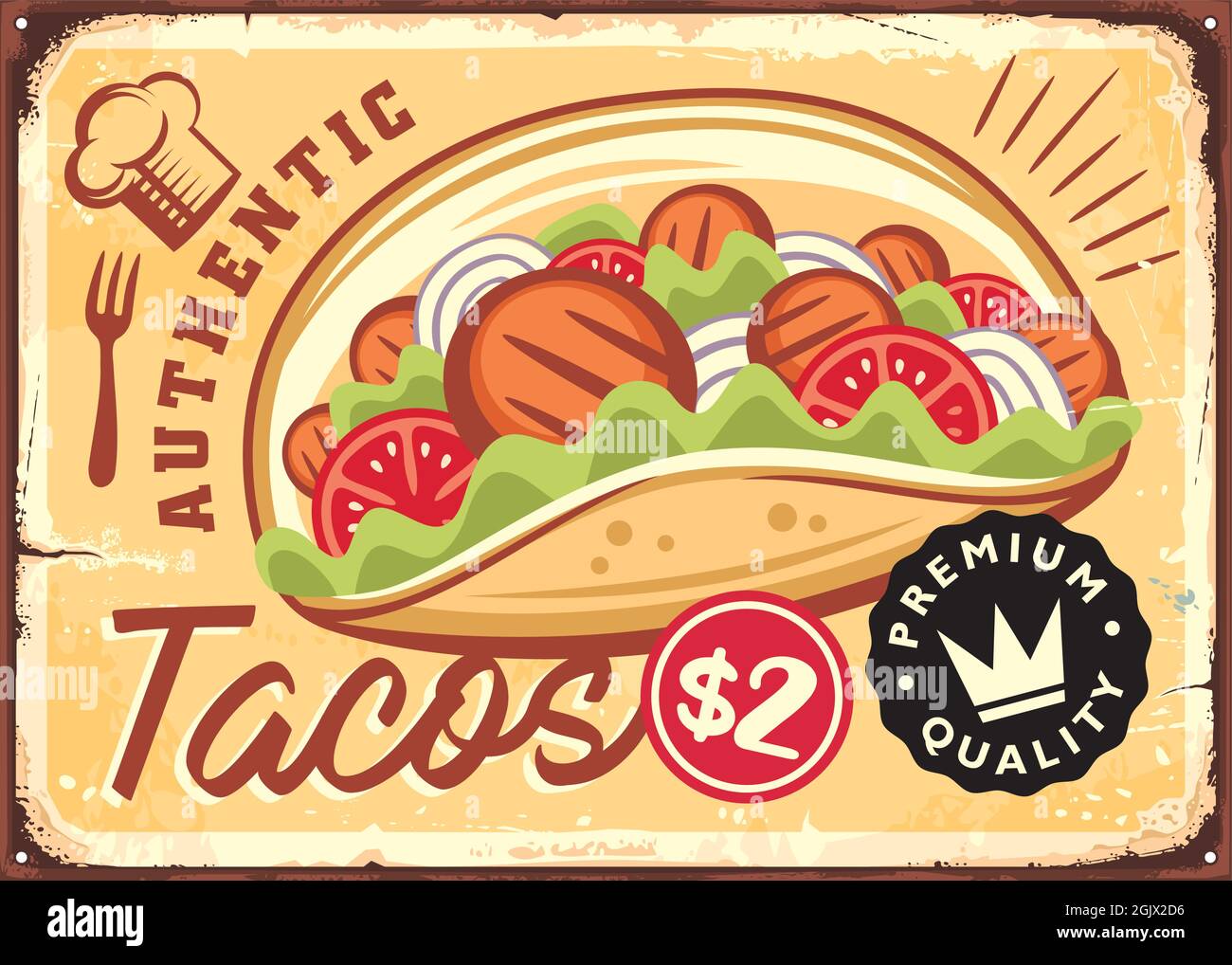 Authentic Mexican tacos retro tin sign Stock Vector Image & Art - Alamy