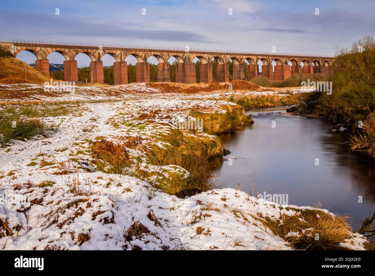 Long exposure of the Big Water of Fleet surrounded by snow in winter ...