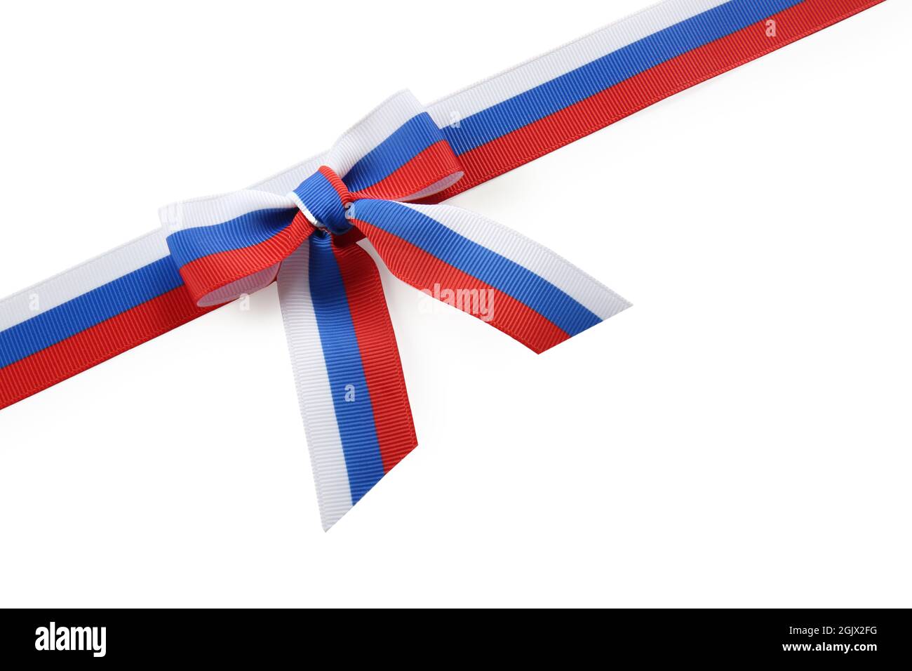 Ribbon bow in colors of Russian flag on white background Stock Photo ...