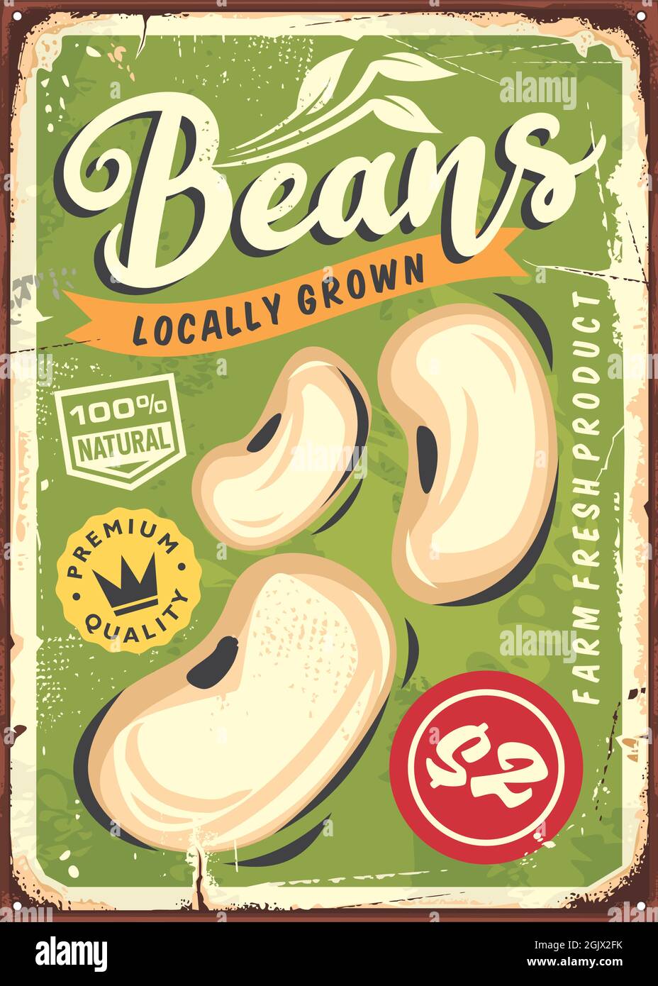 Beans vintage farm sign for locally grown product. Retro poster design ...