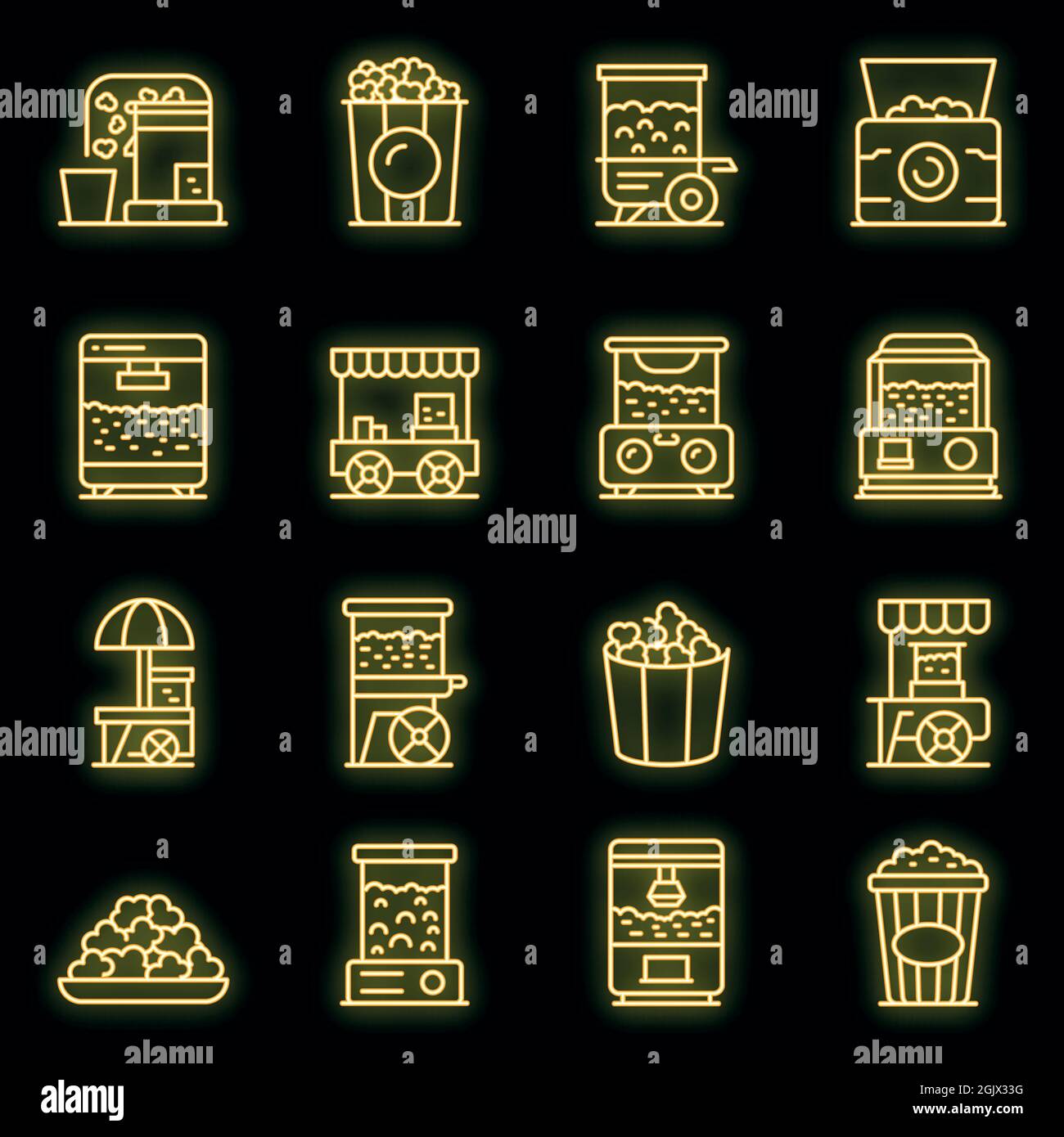 Popcorn maker machine icons set. Outline set of popcorn maker machine ...