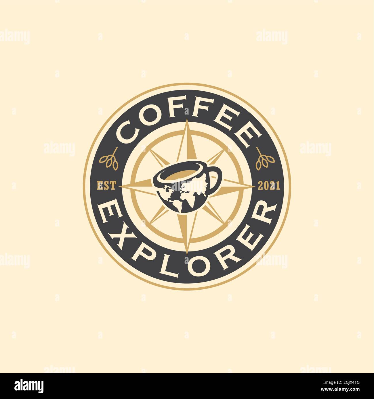 Coffee world creative logo or sign concept with coffee cup, compass and ...