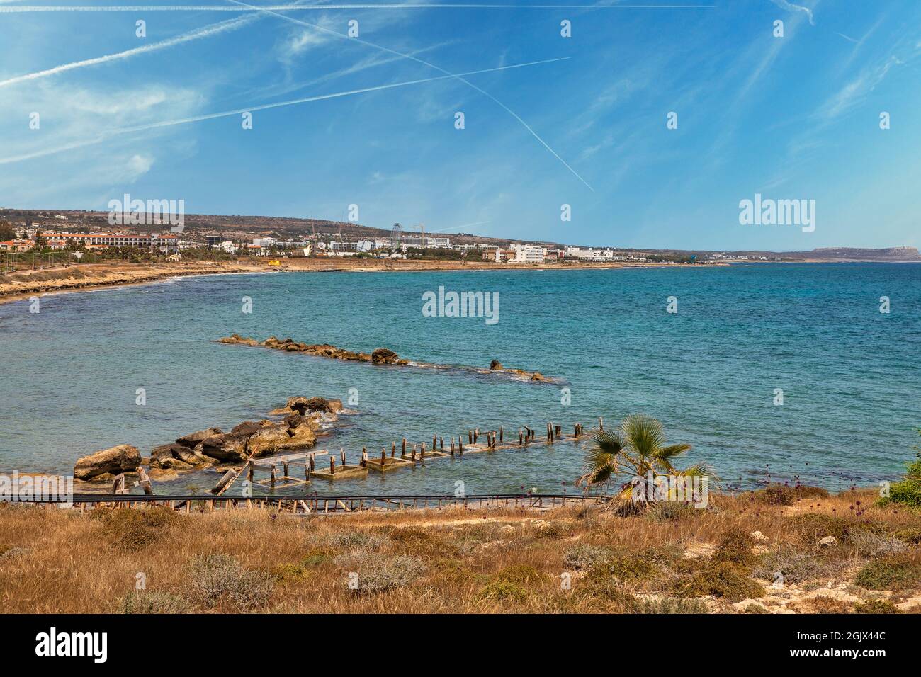 Summer landscape with Ayia Napa cityscape and Pernera beach, Cyprus ...
