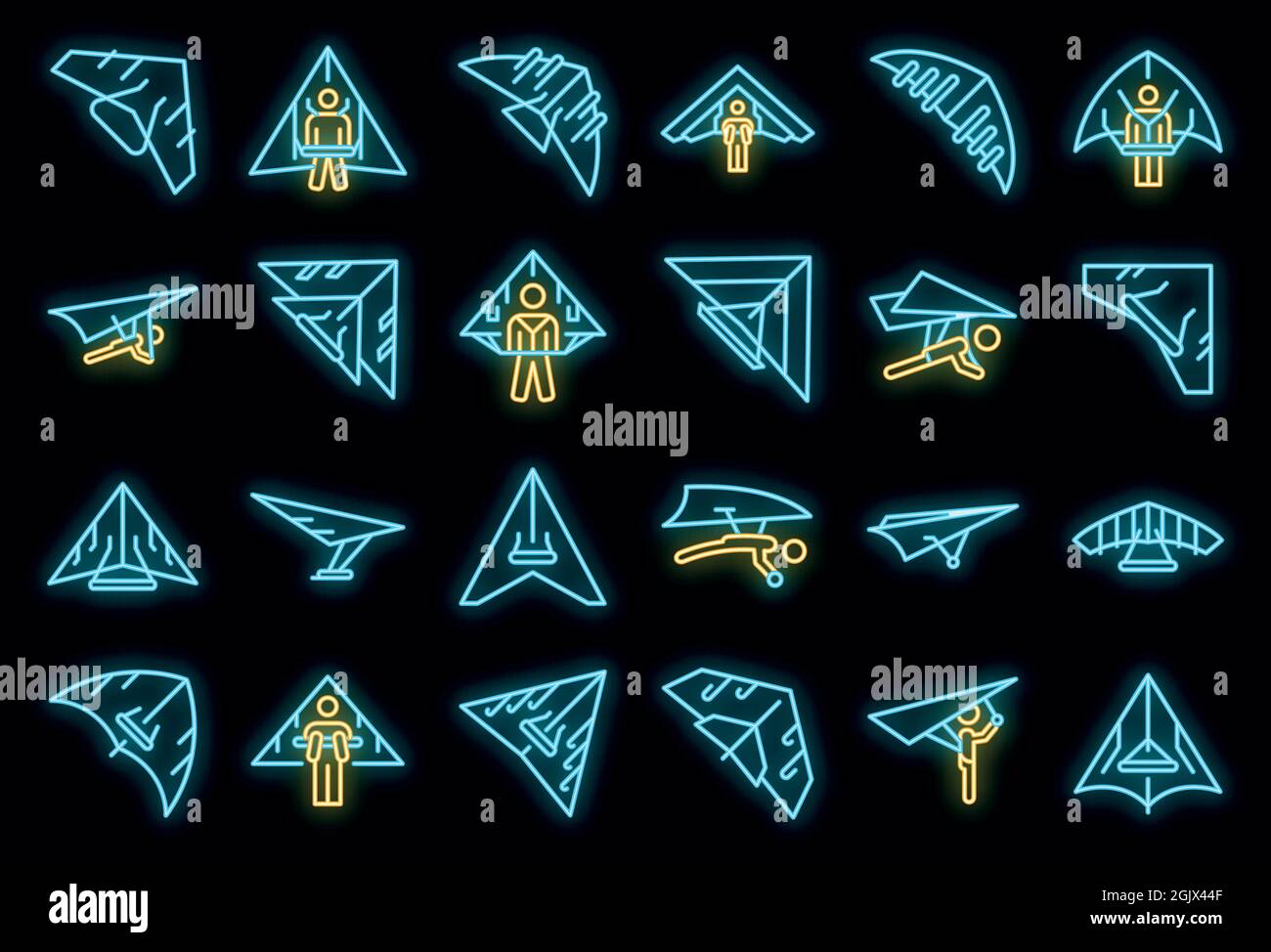 Hang glider icon. Outline hang glider vector icon neon color on black ...