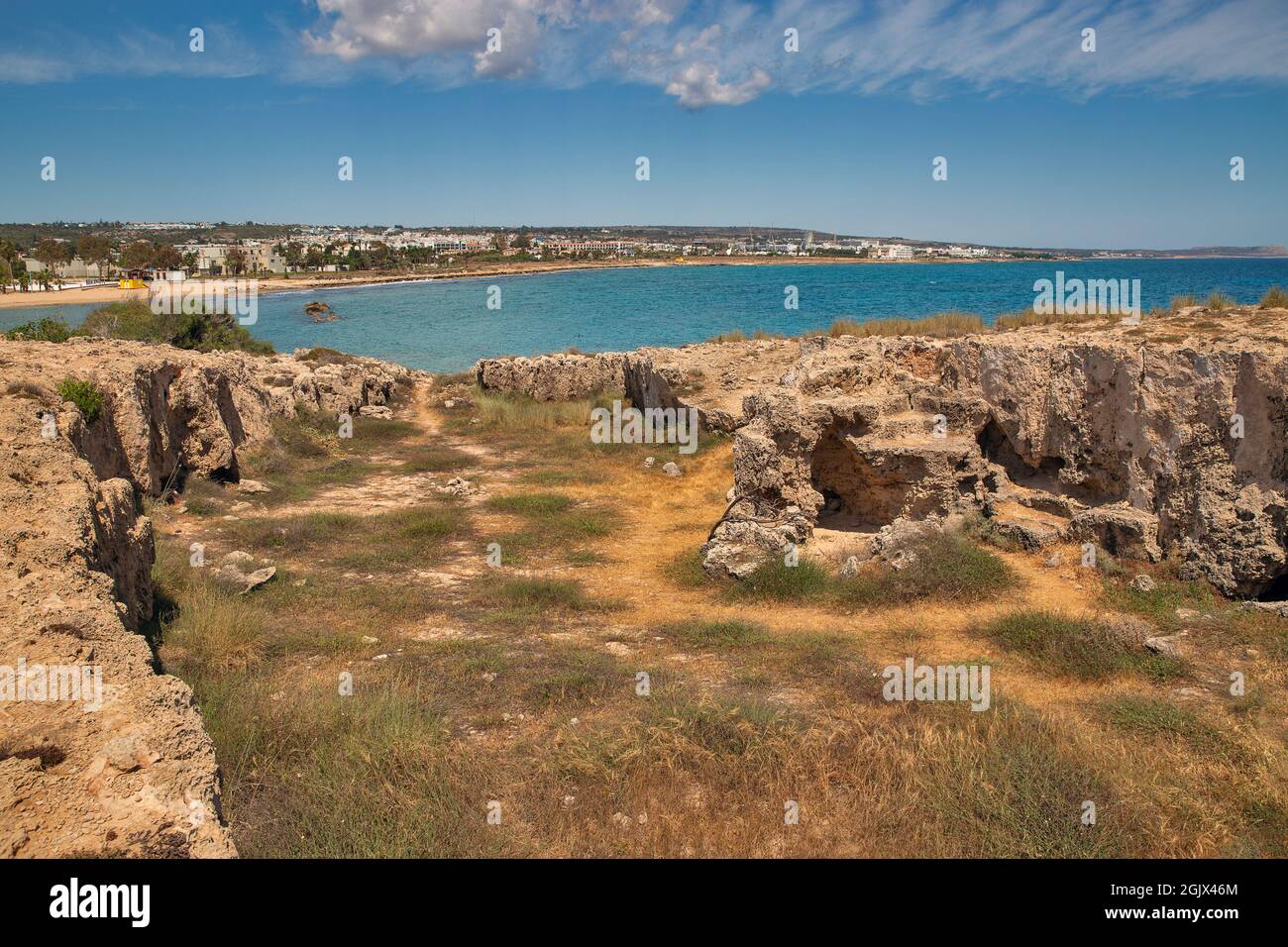 Summer landscape with Ayia Napa cityscape and Pernera beach, Cyprus ...