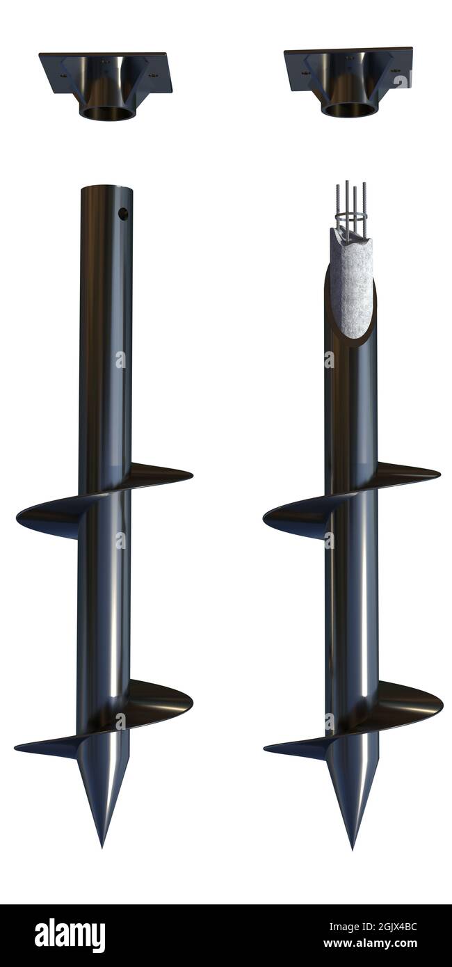 screw foundations with tops - cement and reinforcing - isolated cgi ...