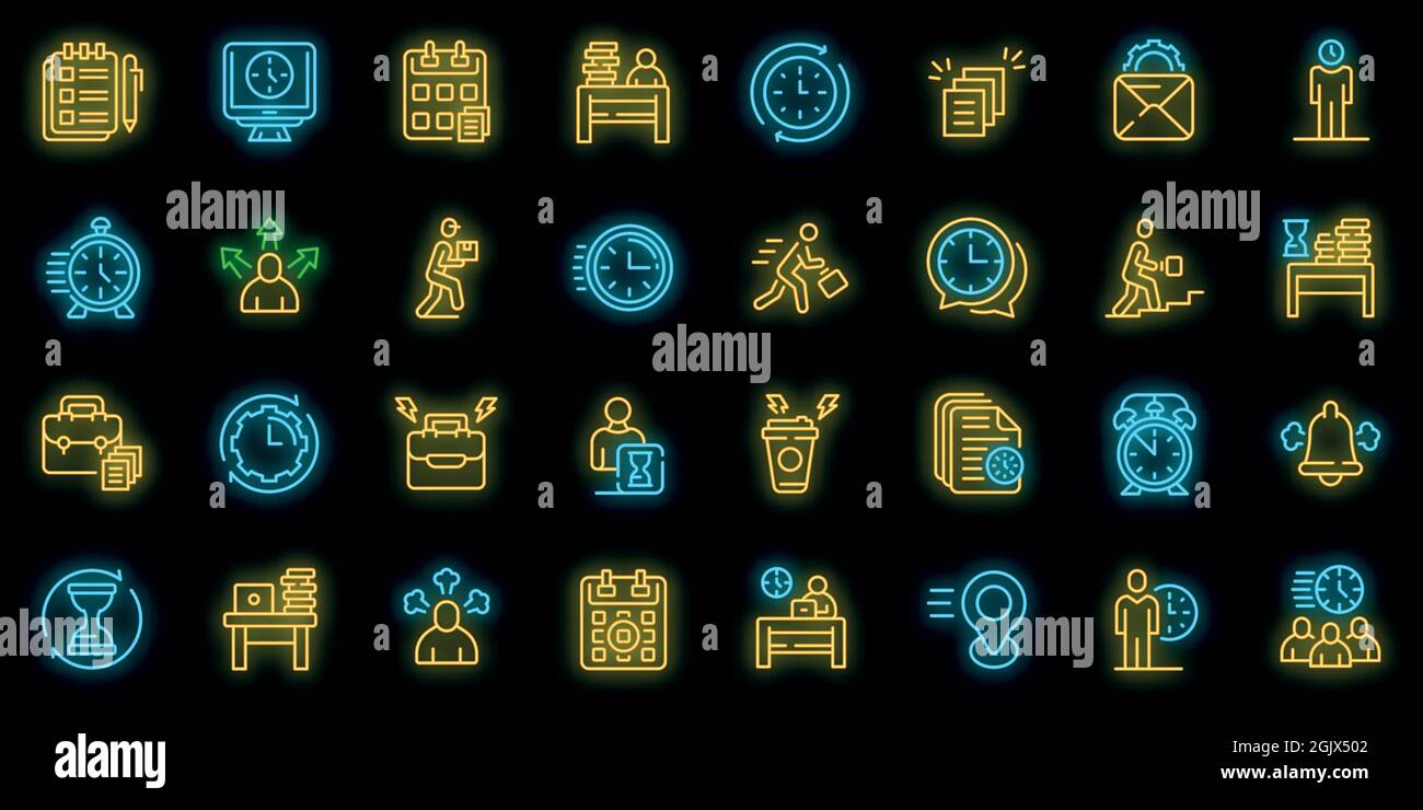 Rush job icons set. Outline set of rush job vector icons neon color on ...