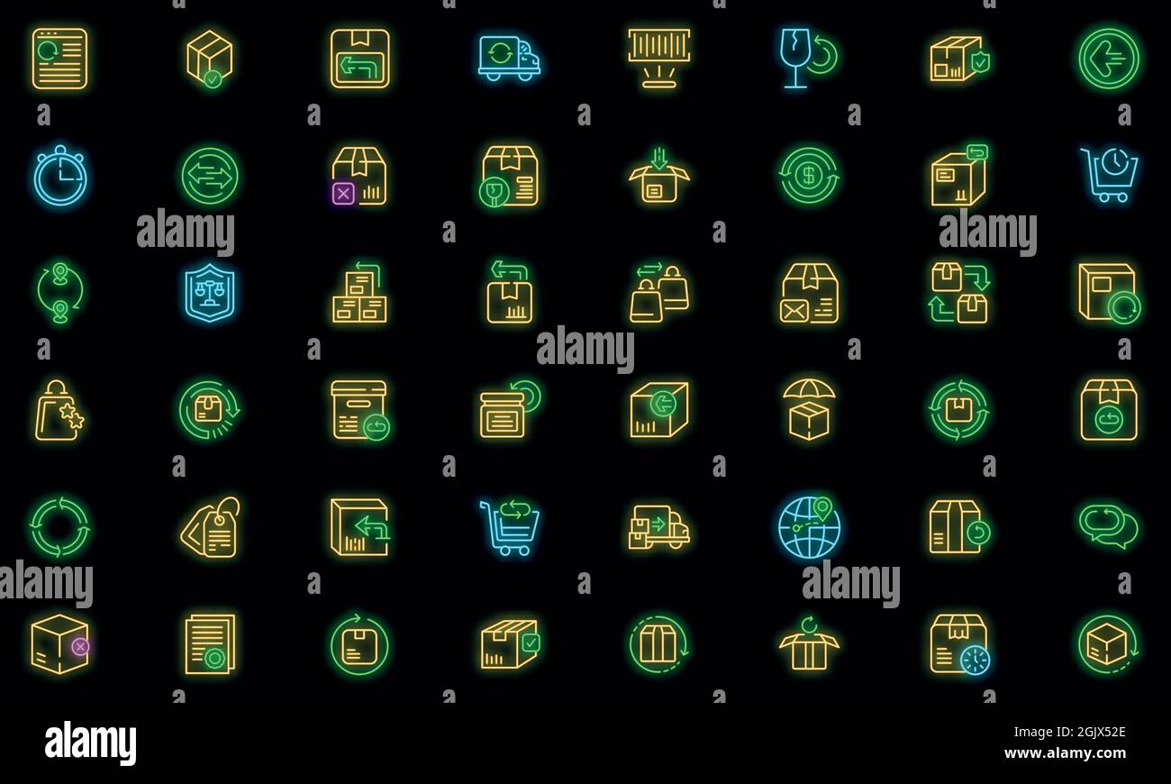 Return of goods icon. Outline return of goods vector icon neon color on ...