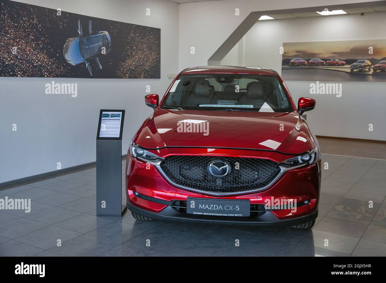 KYIV, UKRAINE - MAY 10, 2021: New red Mazda CX-5 car on display in car ...