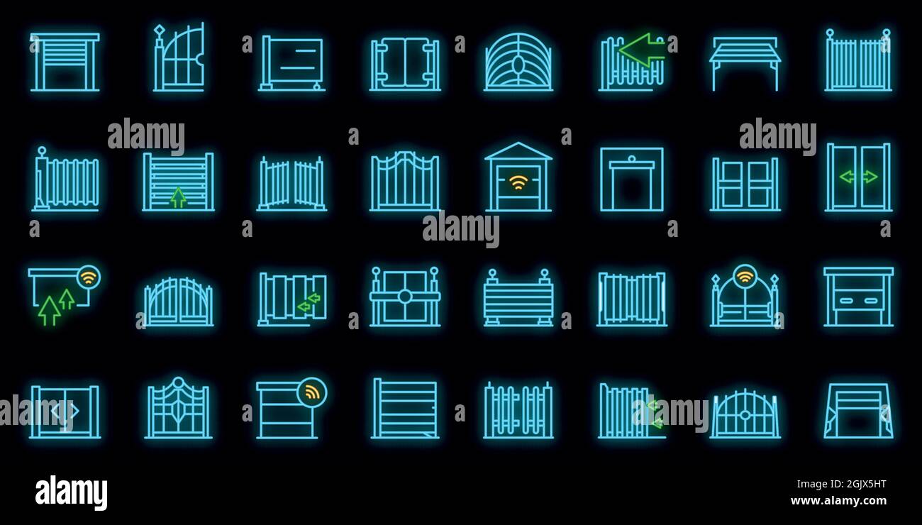 Automatic gate icon. Outline automatic gate vector icon neon color on ...