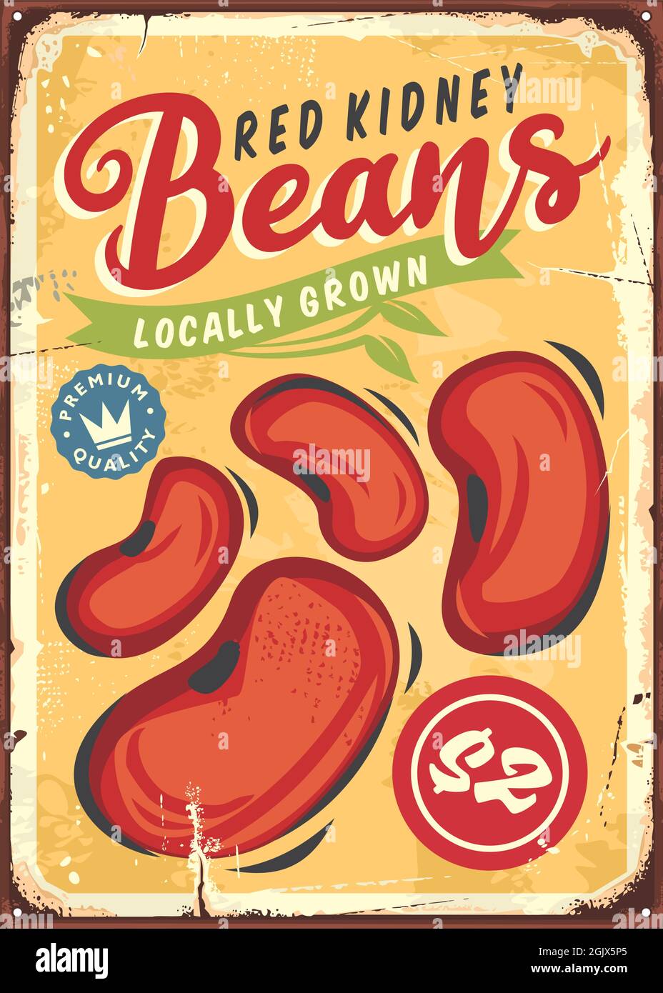 Locally grown red kidney beans vintage tin sign design. Agriculture and ...