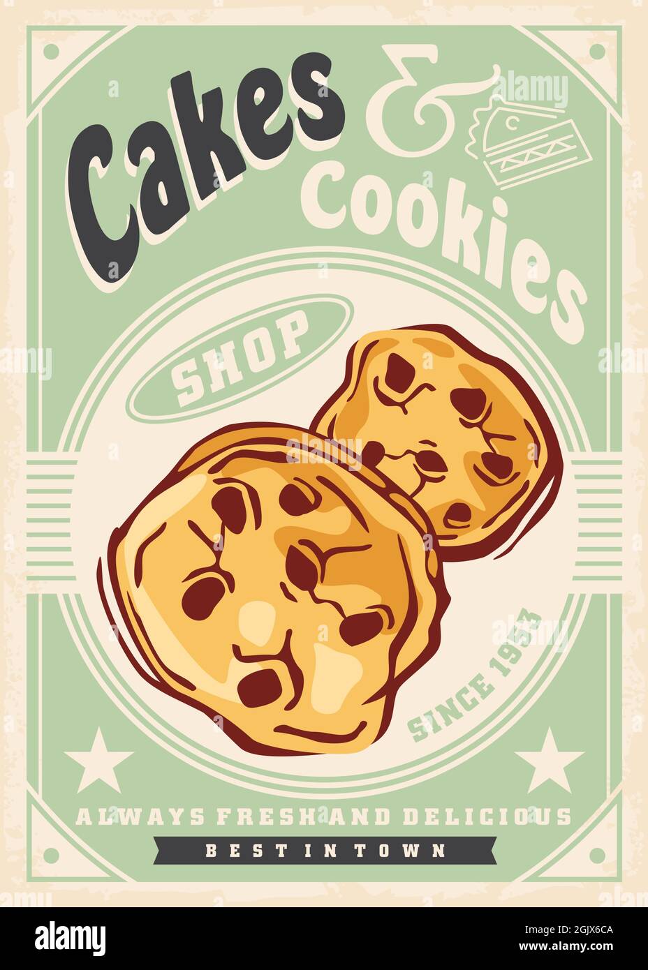 Cakes and cookies retro poster. Cookies vector illustration. Vector ...
