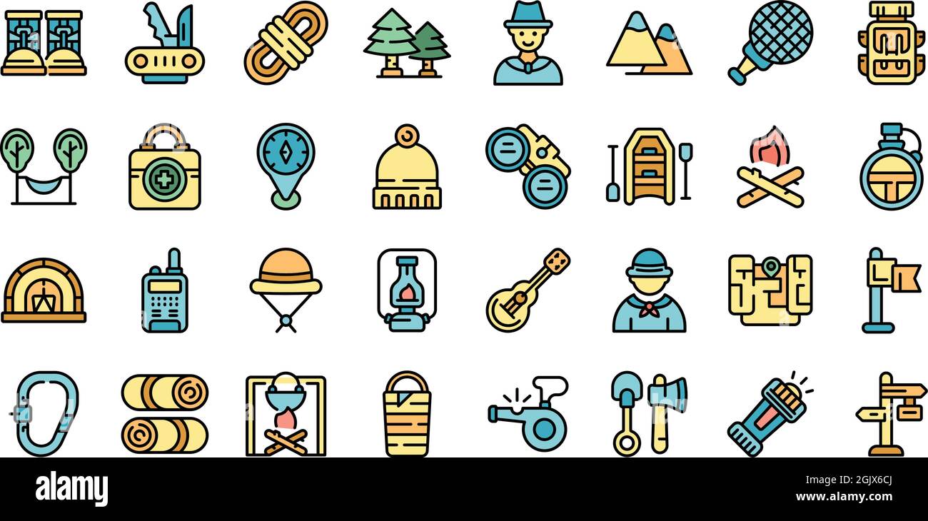 Scouting icons set. Outline set of scouting vector icons thin line ...