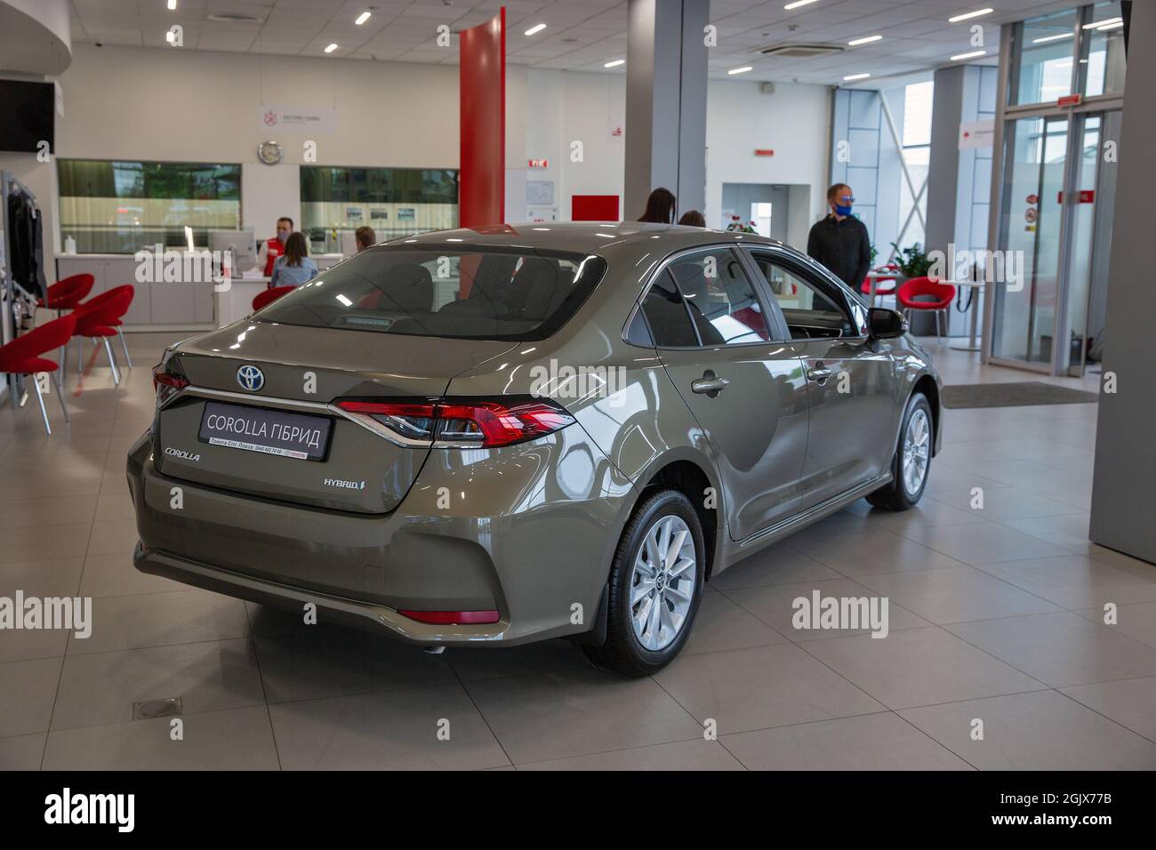 KYIV, UKRAINE - MAY 15, 2021: New Toyota Corolla Hybrid car on display ...