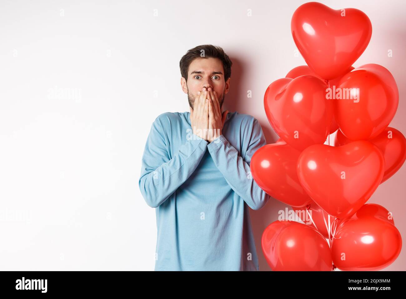Valentine and relationship. Worried boyfriend panicking on lovers day ...
