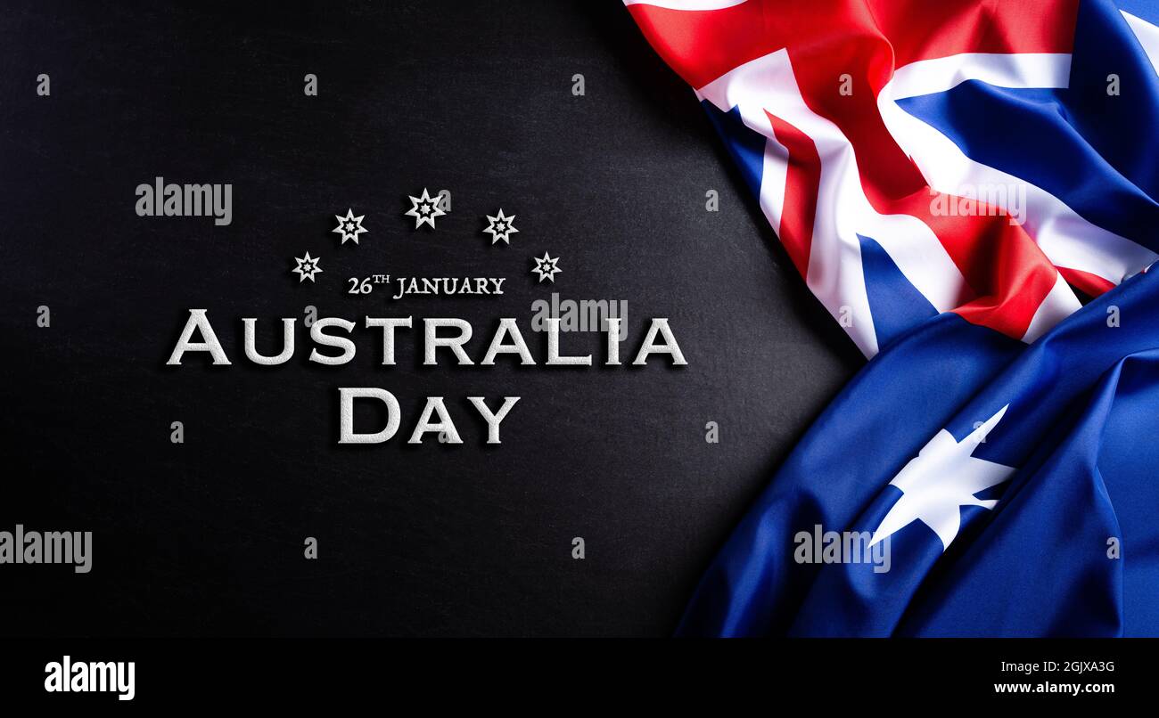 Australia day concept. Australian flag against a blackboard background ...