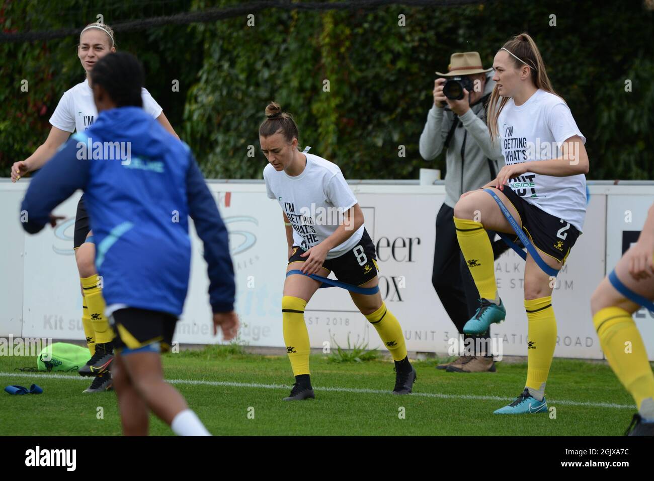 Preston, UK. 12th Sep, 2021. Amber Keegan-Stobbs (#8 Watford) warming ...