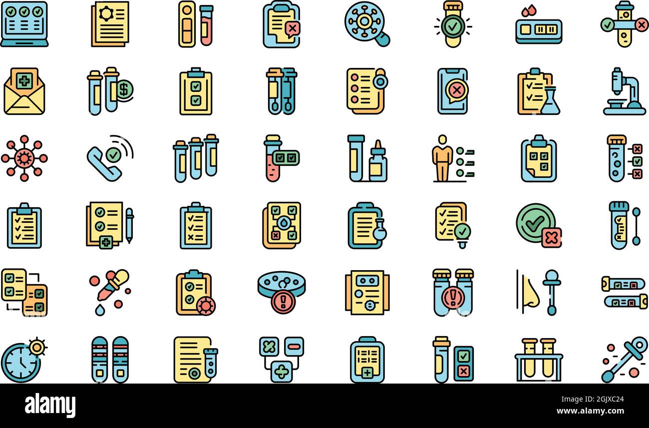 Test result icons set. Outline set of test result vector icons thin ...