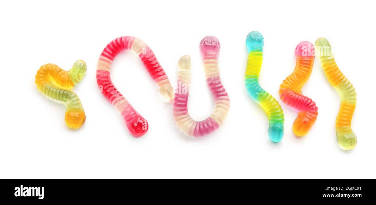 Tasty jelly worms on white background Stock Photo - Alamy