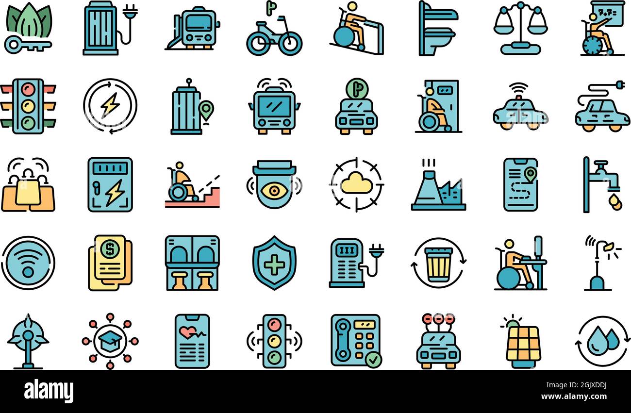 Accessible environment icons set. Outline set of Accessible environment ...