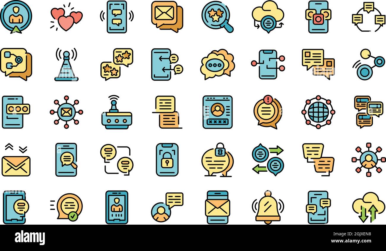 Messaging network icons set. Outline set of messaging network vector ...