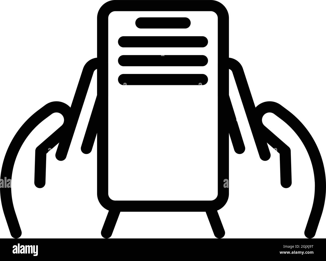 Human hands holding mobile icon outline vector. Phone screen. Using ...