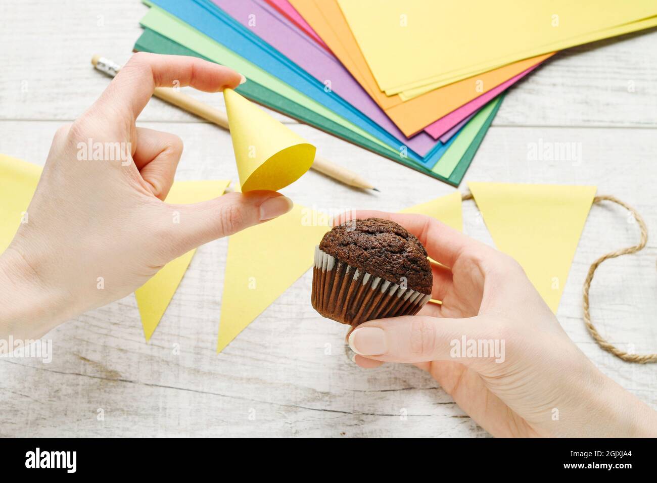How to make paper party decorations. Step by step, tutorial Stock Photo ...