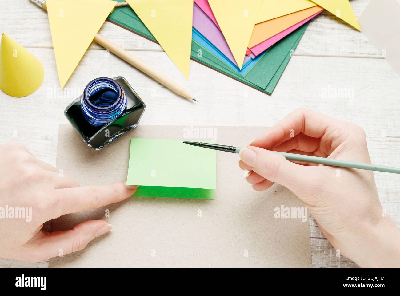 How to make paper party decorations. Step by step, tutorial Stock Photo ...