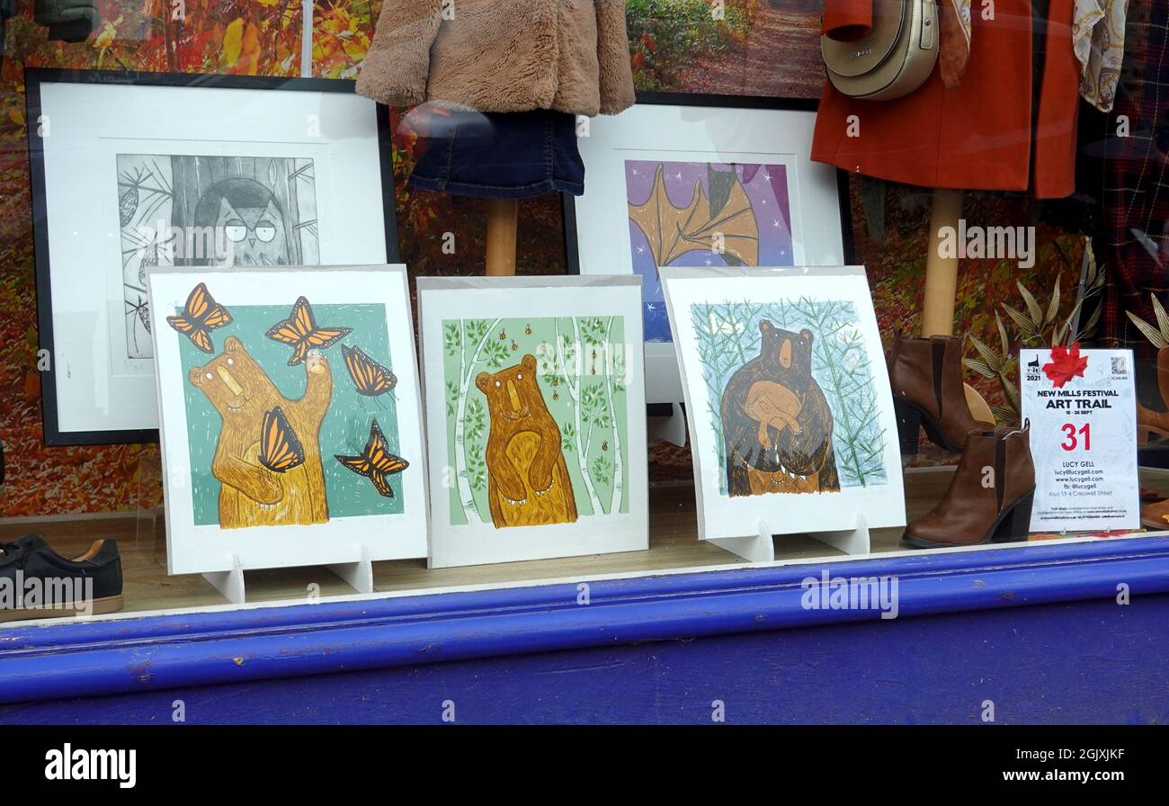 Artwork on display in a shop window during the New Mills Art Trail from ...