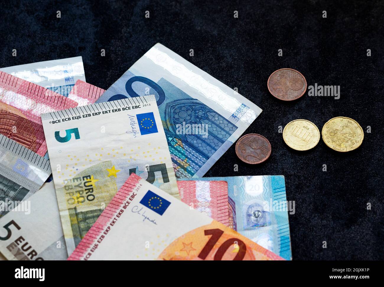 In this photo illustration a collection of various Euro banknotes and ...