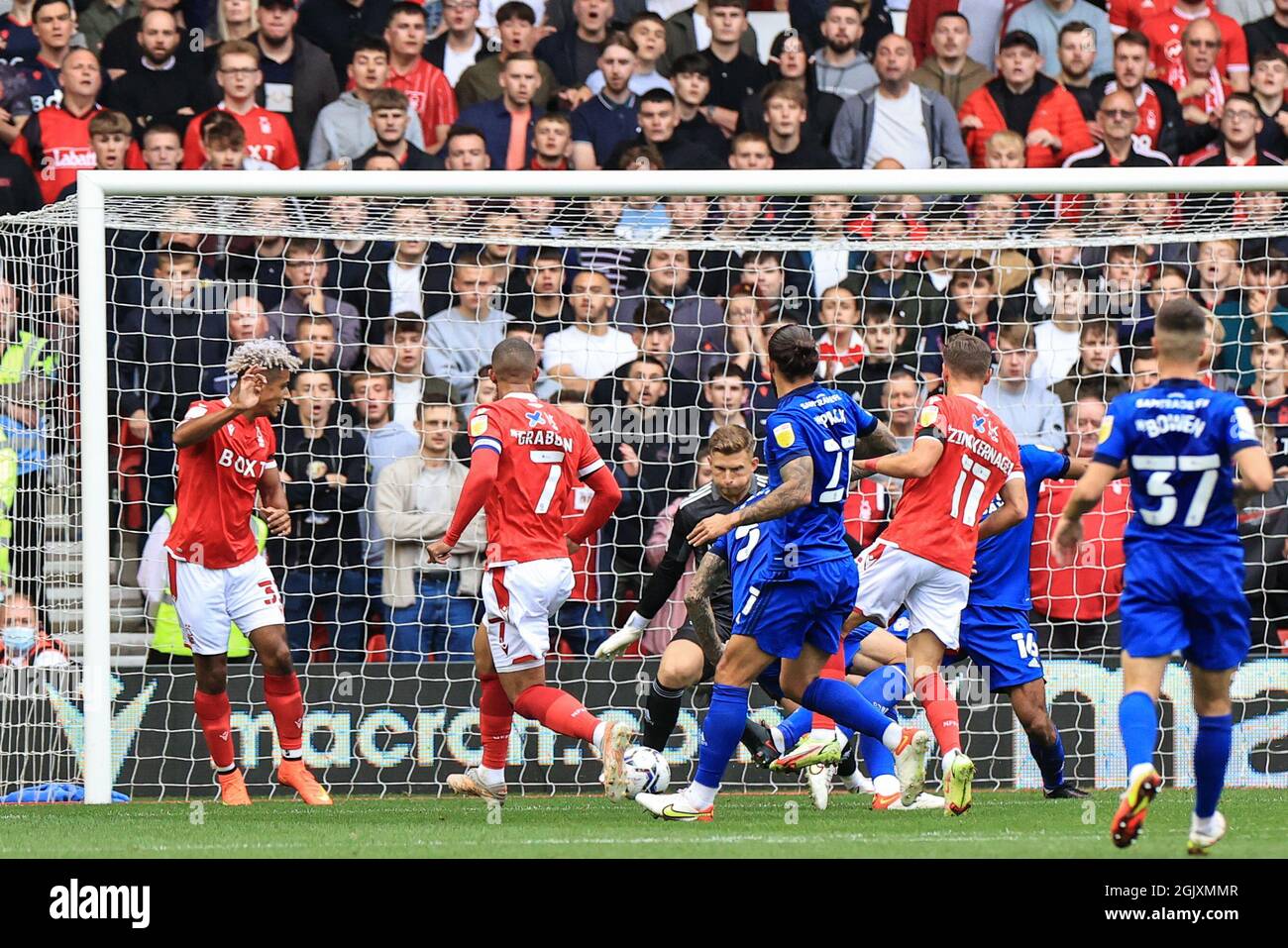 Lewis Grabban #7 of Nottingham Forest scores to make it 1-0 Stock Photo ...