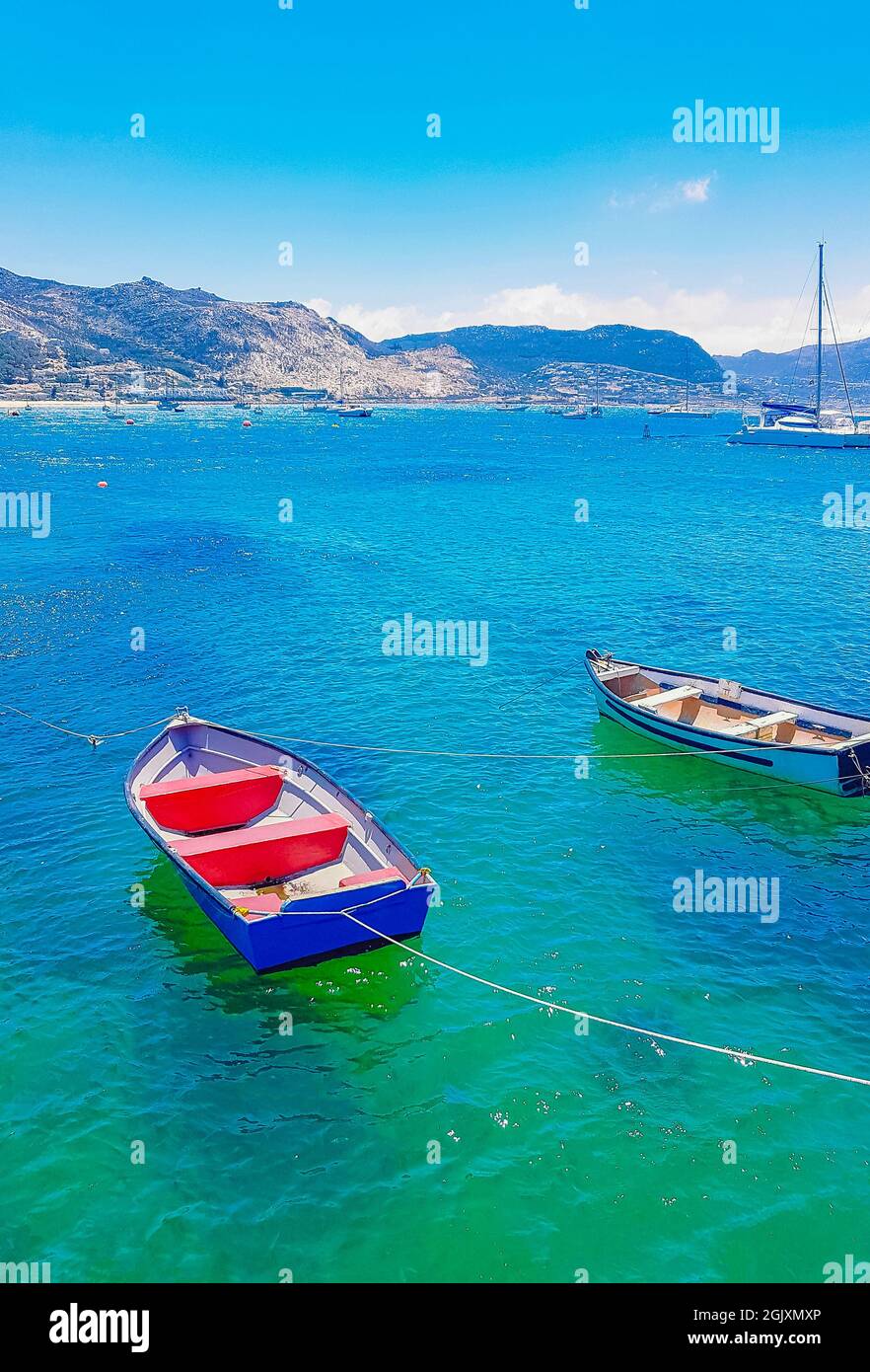 False Bay coast landscape with yachts boats jetty Long Beach and ...